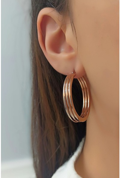 ÇLK Accessories Çelik Üç Sıra Halka Kadın Çelik Küpe