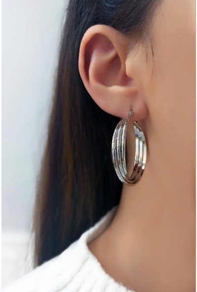 ÇLK Accessories Çelik Üç Sıra Lazer Kesim Halka Kadın Çelik Küpe ÇLK Accessories Çelik Üç Sıra Lazer Kesim Halka Kadın Çelik Küpe