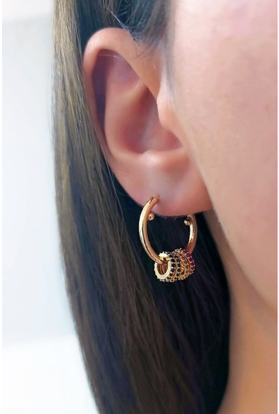 ÇLK Accessories Özel Seri Büyük Boy Renkli Taşlı Halka Kadın Küpe ÇLK Accessories Özel Seri Büyük Boy Renkli Taşlı Halka Kadın Küpe