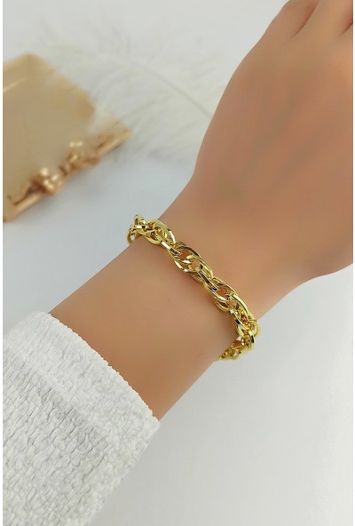 ÇLK Accessories Altın Kaplama Ince Içiçe Geçmeli Zincir Kadın Bileklik