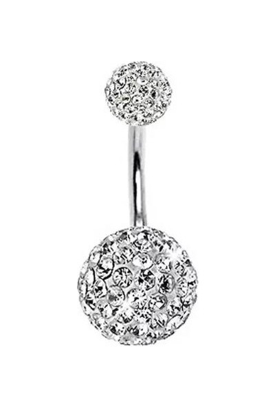 Jaida Moda Kadın Kristal Taşlı Çelik Göbek Piercing