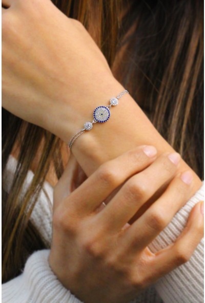 Midyat Nurtaş Gümüş Nazar Boncuk Zirkon Bayan Gümüş Bileklik