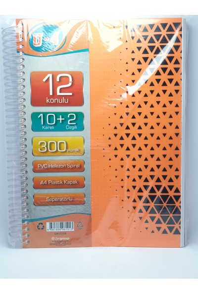 U4 10+2 Bölümlü 300 Yaprak A4 Sipralli Ayraçlı Defter 10 Kareli 2 Çizgili Çoklu Defter U4 10+2 Bölümlü 300 Yaprak A4 Sipralli Ayraçlı Defter 10 Kareli 2 Çizgili Çoklu Defter