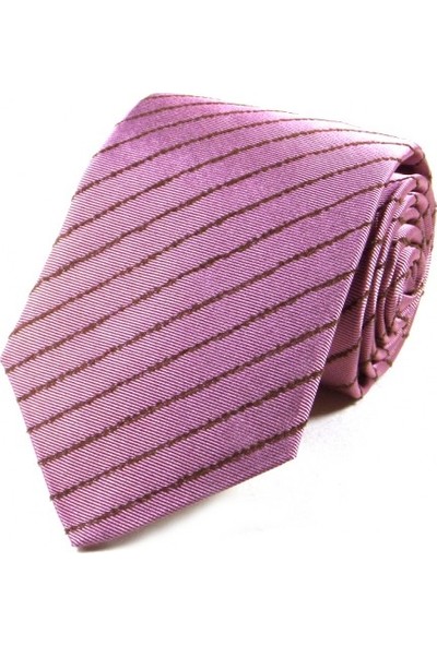 Sade Kravat Gül Kurusu Kahve Çizgili Özel Ipek Kravat 19762