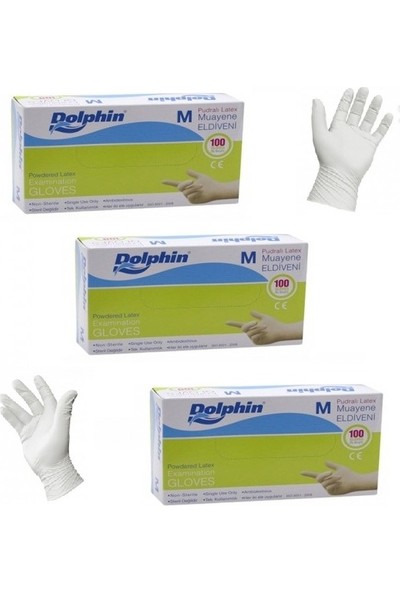 Dolphin Pudralı Lateks Eldiven 3lü Set (Medium) (3X100) Dolphin Pudralı Lateks Eldiven 3lü Set (Medium) (3X100)