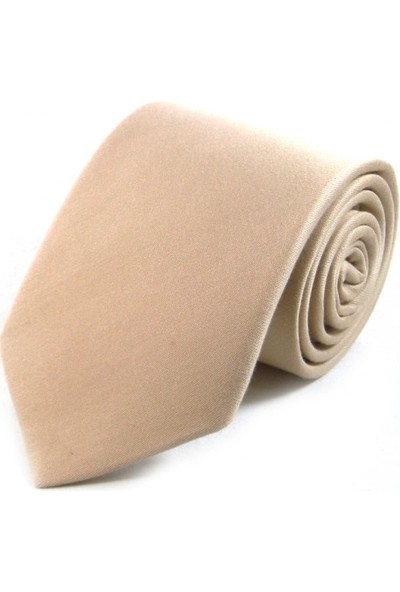 Sade Kravat Krem Bej Düz Sade Pamuklu Kravat 15690