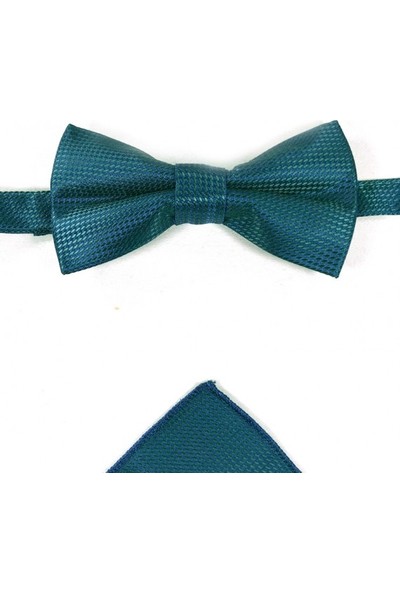 Sade Kravat Lacivert Yeşil Küçük Desenli Mendilli Papyon P243