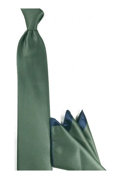 Sade Kravat Haki Yeşil Düz Sade Mendilli Kravat 17085