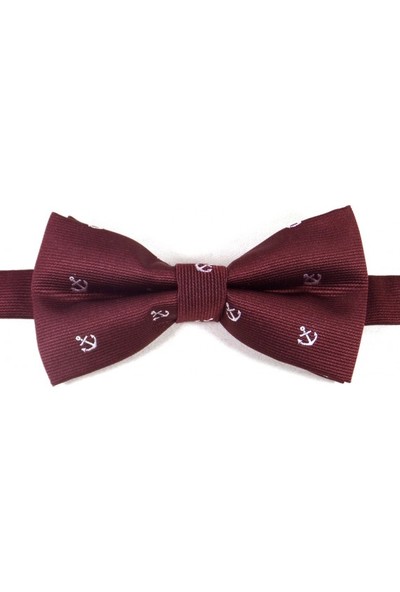 Sade Kravat Bordo Beyaz Çapa Desenli Denizci Papyon P254 Sade Kravat Bordo Beyaz Çapa Desenli Denizci Papyon P254