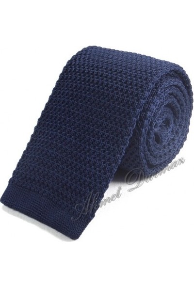 Sade Kravat Düz Lacivert Örgü Kravat 3905