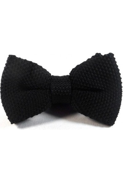 Sade Kravat Düz Siyah Örgü Papyon P017