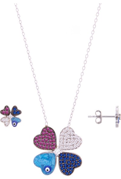 Hiç Gümüş Zirkon Taşlı Mineli 925 Ayar Gümüş Yonca Küpe Kolye Takım Hiç Gümüş Zirkon Taşlı Mineli 925 Ayar Gümüş Yonca Küpe Kolye Takım