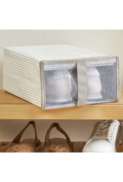 Ocean Home Gri Çizgili Ayakkabı Saklama Kutusu