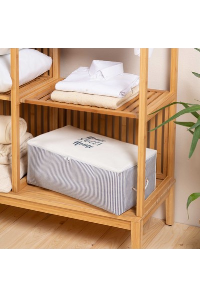 Ocean Home Orta Boy Lacivert Çizgili Home Sweet Home Baskılı Hurç // 52X28X21