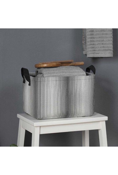 Ocean Home Siyah-Beyaz Çizgili Sepet //30X21X18 Ocean Home Siyah-Beyaz Çizgili Sepet //30X21X18