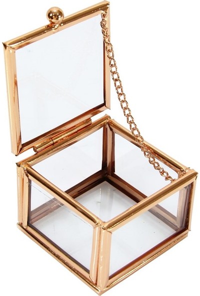 Kapaklı Cam Kare Küçük Kutu Bakır