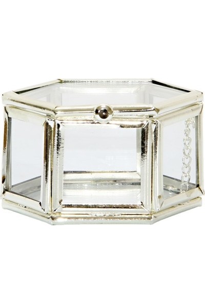 Kapaklı Cam Kutu Altıgen Gümüş