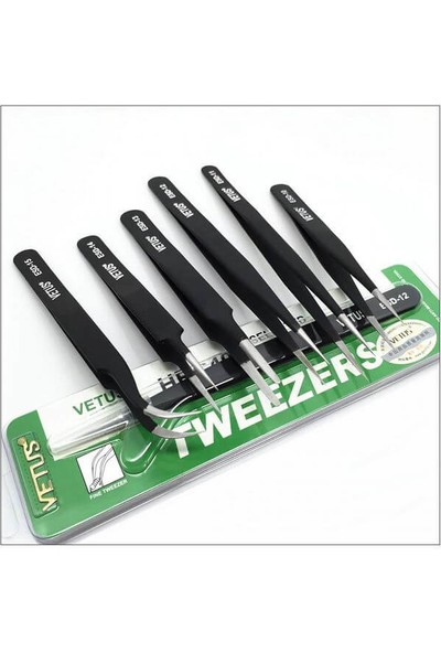 Vetus Hassas Elektronik Cımbız Seti Antistatik Çelik Tweezer Set Vetus Hassas Elektronik Cımbız Seti Antistatik Çelik Tweezer Set