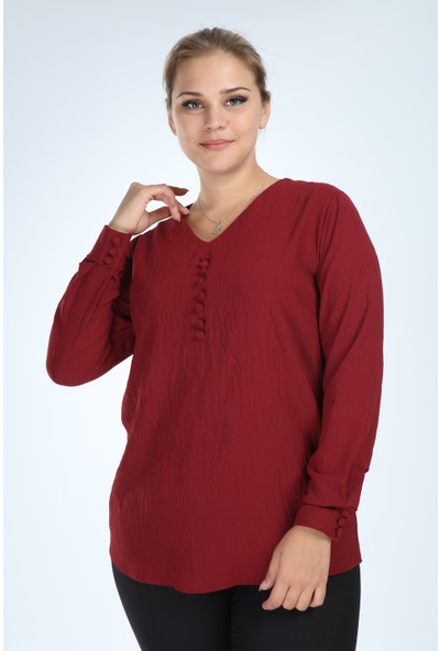 Piano Luce Lir Kadın Büyük Beden Uzun Kol Düğmeli Bluz Bordo L2323 Piano Luce Lir Kadın Büyük Beden Uzun Kol Düğmeli Bluz Bordo L2323