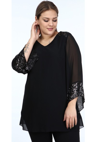 Lilas Xxl Büyük Beden Siyah Renkli Pul Detaylı Salaş Tunik Lilas Xxl Büyük Beden Siyah Renkli Pul Detaylı Salaş Tunik