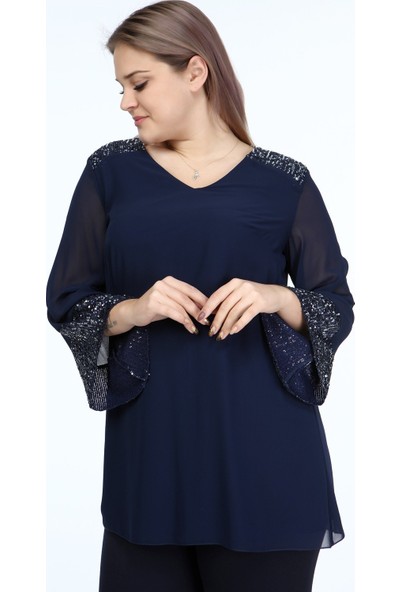 Lilas Xxl Büyük Beden Lacivert Renkli Pul Detaylı Salaş Tunik Lilas Xxl Büyük Beden Lacivert Renkli Pul Detaylı Salaş Tunik