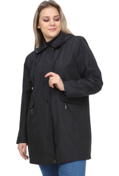 Lilas Xxl Büyük Beden Siyah Renkli Kapşonlu Bonding Kaban Lilas Xxl Büyük Beden Siyah Renkli Kapşonlu Bonding Kaban
