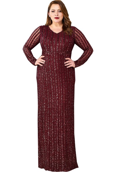 Lilas Xxl Büyük Beden Bordo Renkli Payetli Likralı Uzun Abiye Lilas Xxl Büyük Beden Bordo Renkli Payetli Likralı Uzun Abiye