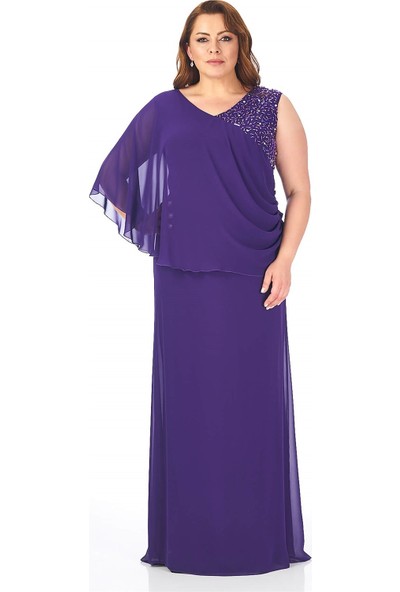 Lilas Xxl Büyük Beden Mor Renkli Şifon Elbise