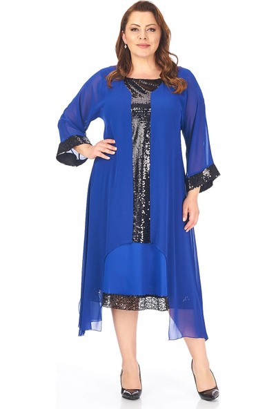 Lilas Xxl Büyük Beden Saks Mavisi Renkli Payetli Şifonbüyük Beden Elbise Lilas Xxl Büyük Beden Saks Mavisi Renkli Payetli Şifonbüyük Beden Elbise
