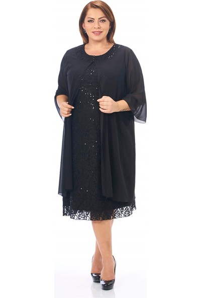 Lilas Xxl Büyük Beden Siyah Renkli Dantelli Dantelli Şifon Ceketli Elbise Lilas Xxl Büyük Beden Siyah Renkli Dantelli Dantelli Şifon Ceketli Elbise