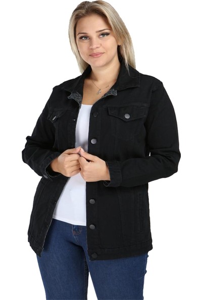 Lilas Xxl Büyük Beden Siyah Renkli Düğmeli Kot Ceket Lilas Xxl Büyük Beden Siyah Renkli Düğmeli Kot Ceket