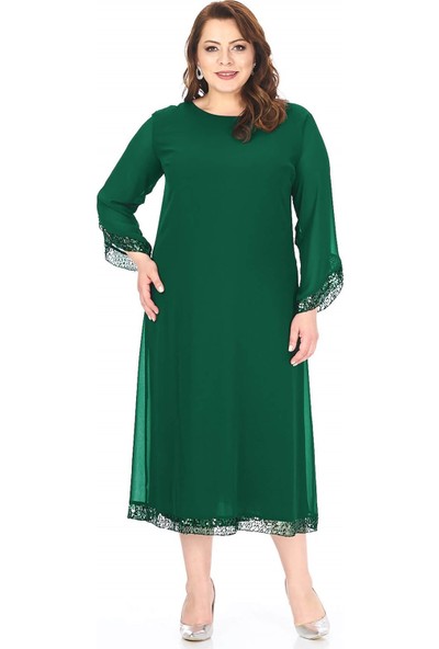 Lilas Xxl Büyük Beden Yeşil Renkli Kısa Şifon Elbise Lilas Xxl Büyük Beden Yeşil Renkli Kısa Şifon Elbise