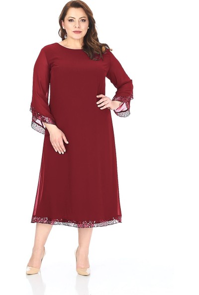 Lilas Xxl Büyük Beden Bordo Renkli Kısa Şifon Elbise Lilas Xxl Büyük Beden Bordo Renkli Kısa Şifon Elbise