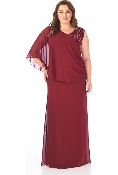 Lilas Xxl Büyük Beden Bordo Renkli Şifon Elbise Lilas Xxl Büyük Beden Bordo Renkli Şifon Elbise