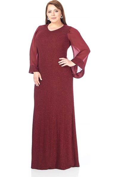 Lilas Xxl Büyük Beden Bordo Renkli Likralı Simli Elbise Lilas Xxl Büyük Beden Bordo Renkli Likralı Simli Elbise