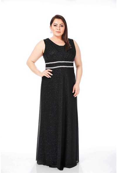 Lilas Xxl Büyük Beden Siyah Renkli Likralı Simli Kolsuz Uzun Abiye Elbise Lilas Xxl Büyük Beden Siyah Renkli Likralı Simli Kolsuz Uzun Abiye Elbise