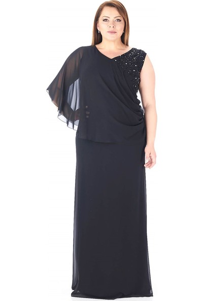 Lilas Xxl Büyük Beden Siyah Renkli Şifon Elbise