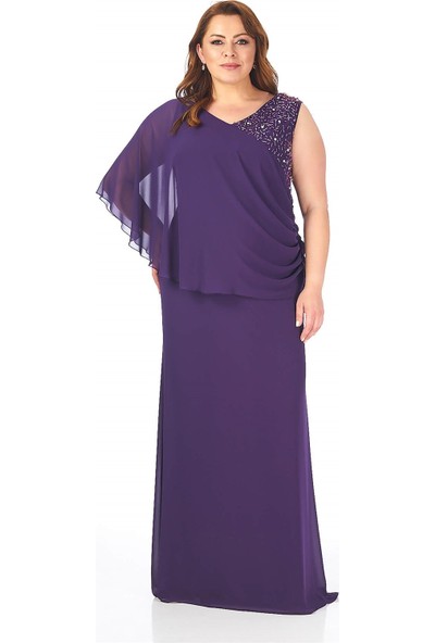 Lilas Xxl Büyük Beden Mürdüm Renkli Şifon Elbise Lilas Xxl Büyük Beden Mürdüm Renkli Şifon Elbise