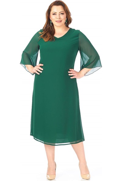 Lilas Xxl Büyük Beden Yeşil Renkli Şifon Elbise Lilas Xxl Büyük Beden Yeşil Renkli Şifon Elbise