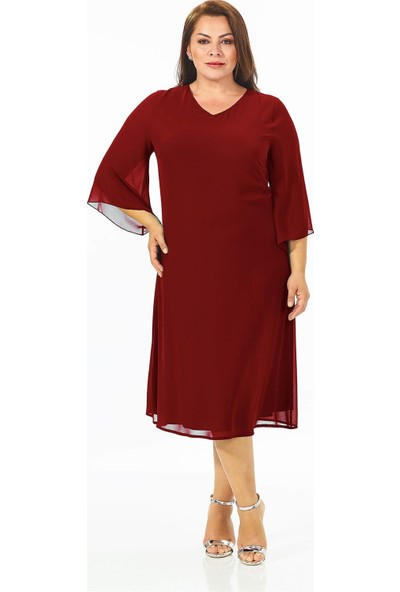 Lilas Xxl Büyük Beden Bordo Renkli Şifon Elbise Lilas Xxl Büyük Beden Bordo Renkli Şifon Elbise