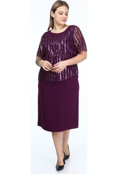 Lilas Xxl Büyük Beden Mürdüm Renkli Püskül Payetli Kısa Krep Elbise Lilas Xxl Büyük Beden Mürdüm Renkli Püskül Payetli Kısa Krep Elbise