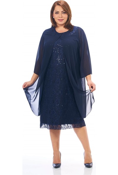 Lilas Xxl Büyük Beden Lacivert Renkli Dantelli Dantelli Şifon Ceketli Elbise Lilas Xxl Büyük Beden Lacivert Renkli Dantelli Dantelli Şifon Ceketli Elbise