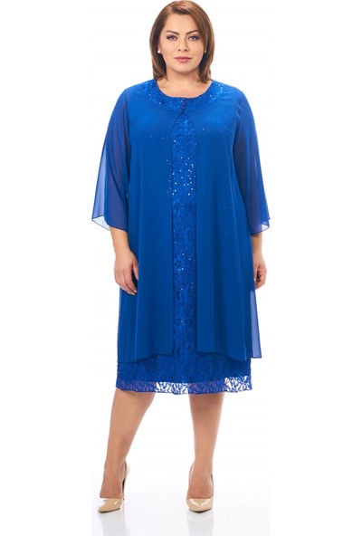 Lilas Xxl Büyük Beden Saks Mavisi Renkli Dantelli Dantelli Şifon Ceketli Elbise Lilas Xxl Büyük Beden Saks Mavisi Renkli Dantelli Dantelli Şifon Ceketli Elbise