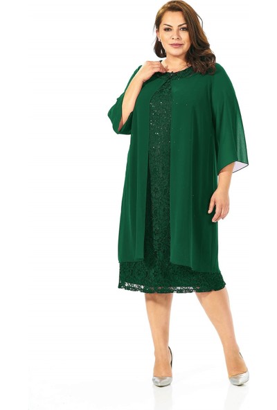 Lilas Xxl Büyük Beden Yeşil Renkli Dantelli Dantelli Şifon Ceketli Elbise Lilas Xxl Büyük Beden Yeşil Renkli Dantelli Dantelli Şifon Ceketli Elbise