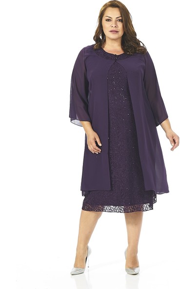 Lilas Xxl Büyük Beden Mürdüm Renkli Dantelli Dantelli Şifon Ceketli Elbise Lilas Xxl Büyük Beden Mürdüm Renkli Dantelli Dantelli Şifon Ceketli Elbise