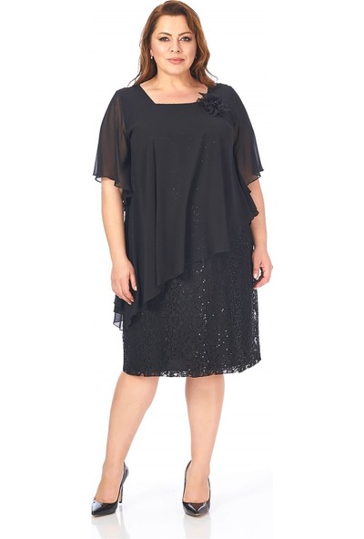 Lilas Xxl Büyük Beden Siyah Renkli Dantel Abiye Elbise Lilas Xxl Büyük Beden Siyah Renkli Dantel Abiye Elbise