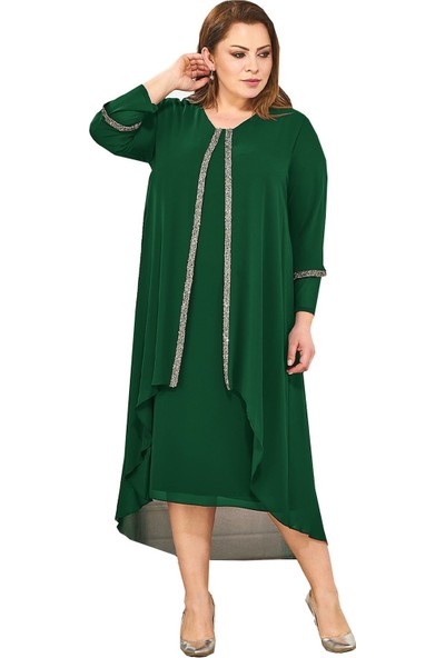 Lilas Xxl Büyük Beden Yeşil Renkli Taş Baskılı Kısa Abiye Elbise Lilas Xxl Büyük Beden Yeşil Renkli Taş Baskılı Kısa Abiye Elbise