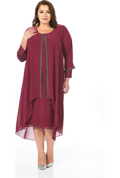 Lilas Xxl Büyük Beden Bordo Renkli Taş Baskılı Kısa Abiye Elbise Lilas Xxl Büyük Beden Bordo Renkli Taş Baskılı Kısa Abiye Elbise