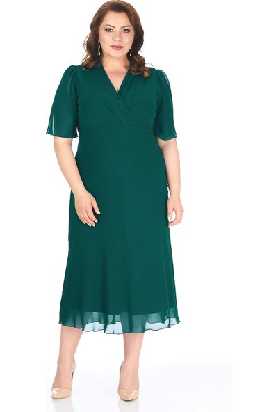 Lilas Xxl Büyük Beden Yeşil Renkli Pileli Yaka Kısa Şifon Elbise Lilas Xxl Büyük Beden Yeşil Renkli Pileli Yaka Kısa Şifon Elbise