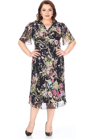 Lilas Xxl Pileli Yaka Şifon Elbise